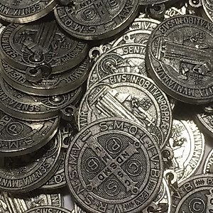 Lot of 50 Saint St Benedict of Nursia Patron Against Evil Medal Pendant 1" + oval ring