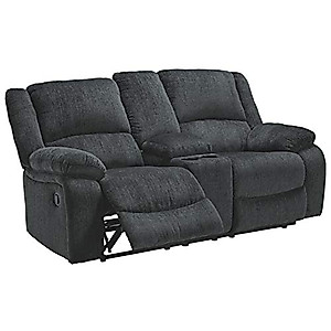Signature Design by Ashley Draycoll Contemporary Double Reclining Manual Loveseat with Center Console, Dark Gray
