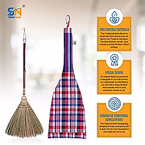 1 Unit of 31 inch Tall of Asian Flower Broom, Thai Natural Bamboo Broom, Handmade Broom, Witch Broom, Bamboo Stick Handle, for RV's Tent Camping