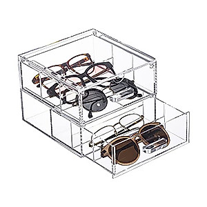 TIDYENDURE Clear Acrylic 2-Drawer Compact Storage Organization Drawers Set Sunglasses Supplies, Used in Bathroom, Dorm, Desk, Countertop, Office 7.24”x7.56”x5.6” (Transparent)