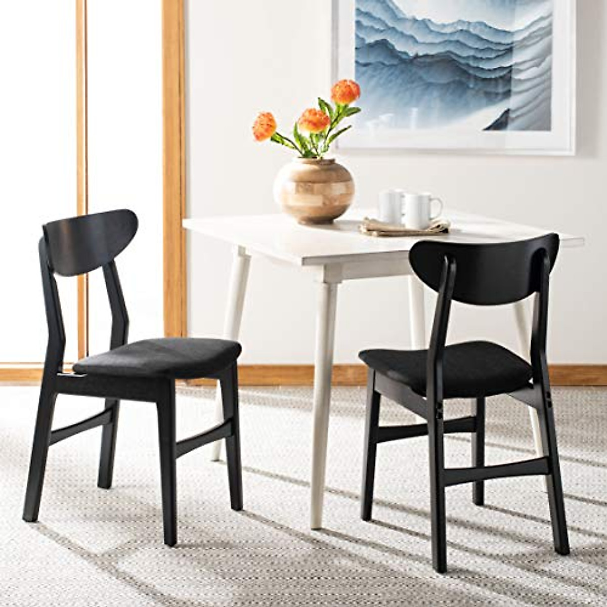 Safavieh Home Lucca Retro Black and Black Cushion Dining Chair, Set of 2, Wood