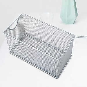 JISADER CD Storage Box,Metal Mesh Basket Multifunction Countertop Basket,Mesh Open Storage Bin for Garage Household, Bedroom, Laundry, Silver