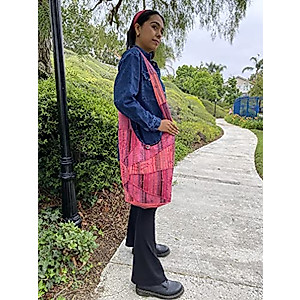 Pink Embroidered Peace and Sunrise Sling Crossbody Purse Boho Handbag Large