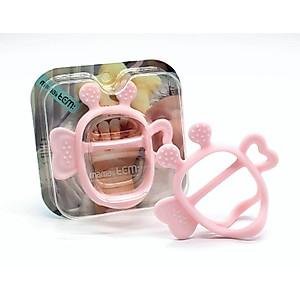 Mama’s tem Wearable Baby Teething Toys with Teether Handle, Eco-friendly Non-toxic BPA Free Pure Silicone, Easy to clean Infant Toys, Newborn Baby Gift (Pink)