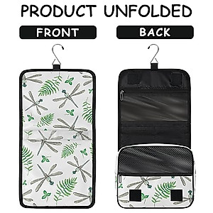 POFATO Dragonfly Insects Leaves Travel Toiletry Bag Cosmetic Makeup Bag for Women Men Hanging Hook Wash Toiletries Portable Toiletry Bags Organizer