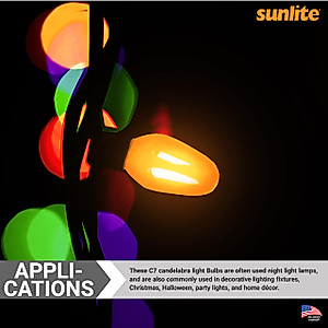 Sunlite 01232 7C7 Incandescent Bulb, 7 Watt, Candelabra E12 Base, C7 Small Night Light, Colored Bulb, Orange, 4 Count