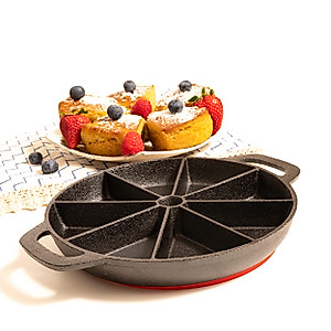 Cast Iron Scone Pan/Cornbread Pan for 8 Wedge Shaped Bakes, Pre-Seasoned - Comes with Oven Mitts, Silicone Trivet and Oil Brush - by KUHA