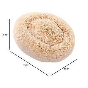 balacoo Luxury Fur Donut Cuddler Round Cat and Dog Cushion Bed Self-Warming and Cozy for Improved Sleep (Small Size, Beige)