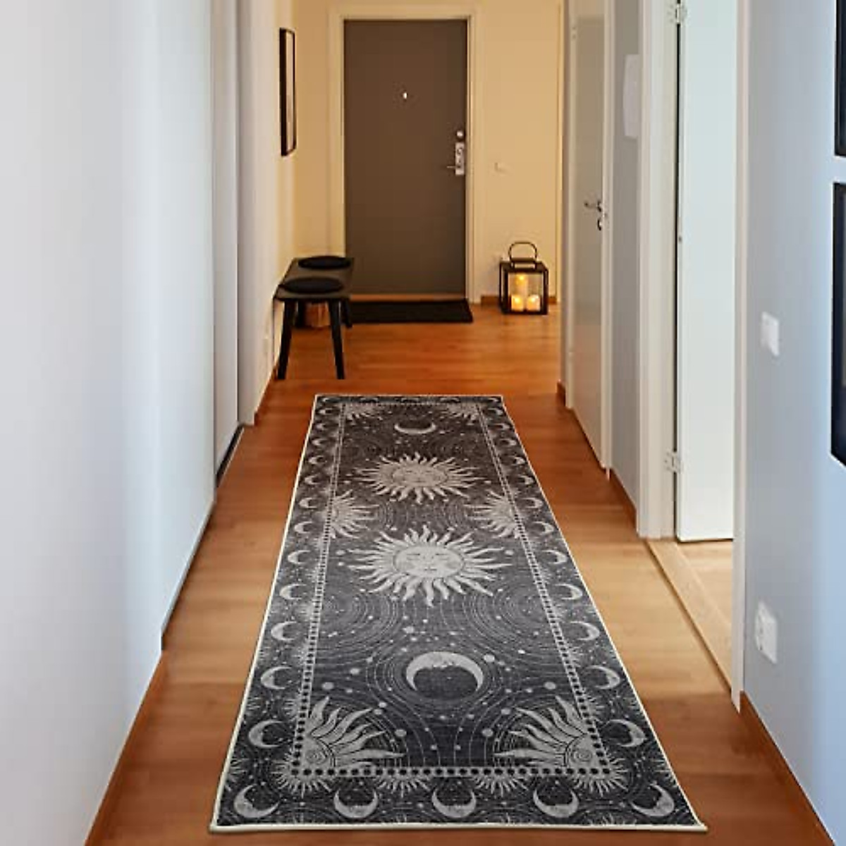 Ambesonne Sun and Moon Decorative Rug, Bohemian Occult Design of Crescent Solar Ornament Esoteric Stars, Quality Carpet for Bedroom Dorm and Living Room, 2' 5" x 7' 5", Dark Taupe