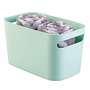mDesign Deep Plastic Bathroom Bin with Handles, Storage Organizer for Vanity Countertop, Hold Soap, Body Wash, Shampoo, Lotion, Conditioner, Hand Towels - 10" Long, Aura Collection, 2 Pack, Mint Green