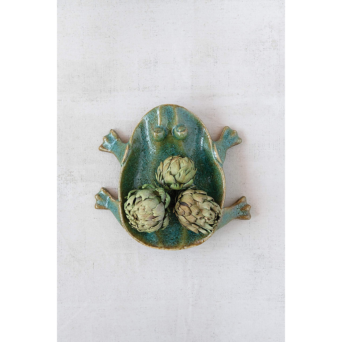 Creative Co-Op Decorative Footed Frog Dish with Reactive Glaze Finish (Each one Will Vary)