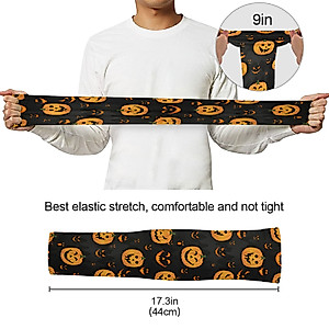 xigua Halloween Pumpkin Cooling Arm Sleeves UV Sun Protection Arms Cover with Thumb Hole for Sport Men Women Driving Cycling Golf Fishing