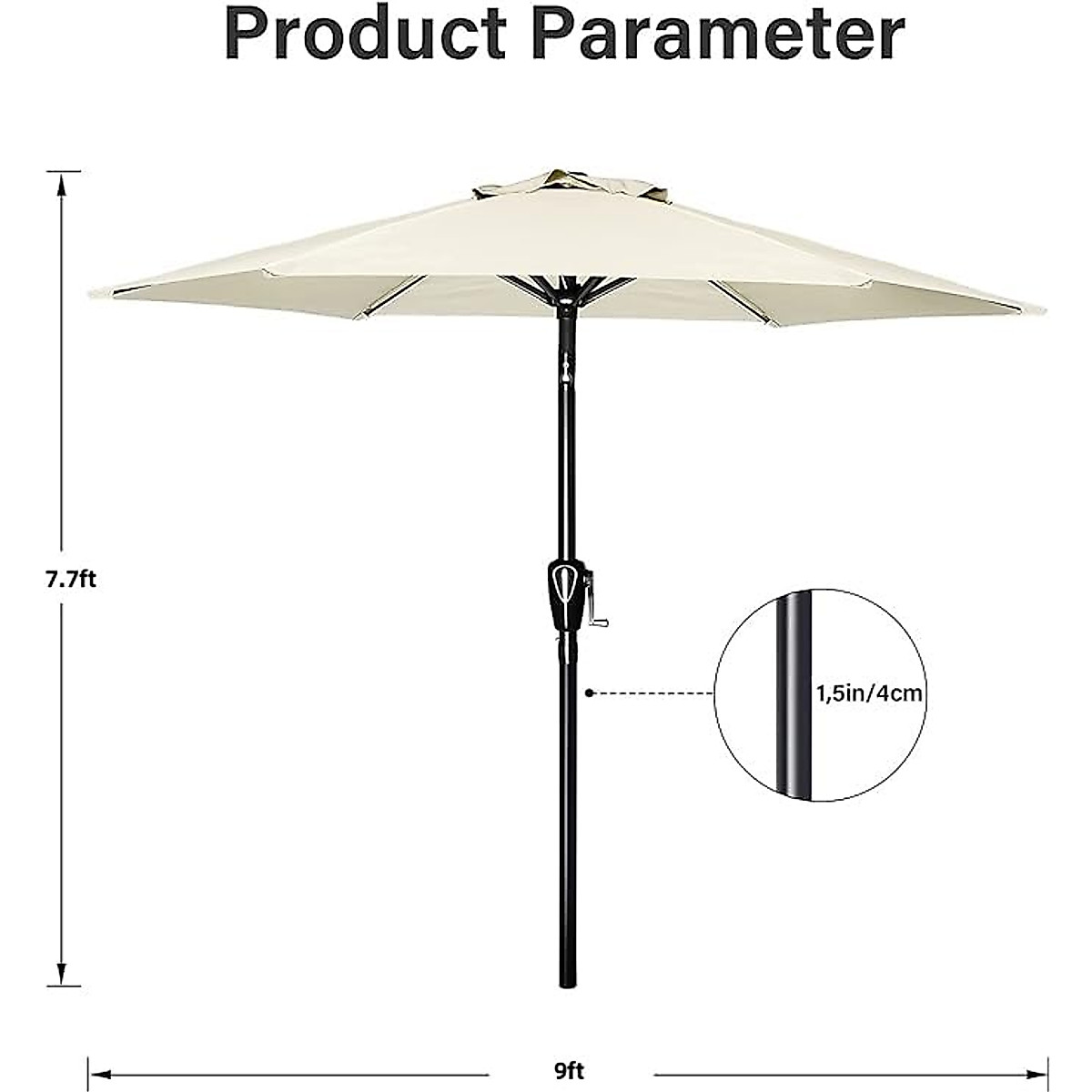 Simple Deluxe 9FT Outdoor Patio Umbrella Table Market Umbrella with Push Button Tilt and Crank, 8 Sturdy Ribs, UV Protection Waterproof for Garden, Lawn, Deck, Backyard, Pool, Creamy White