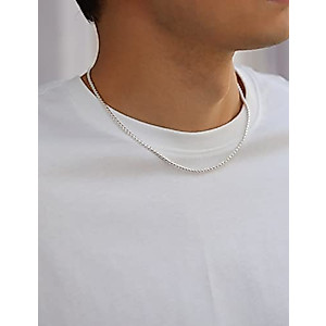 nometo Silver Necklace for men 2.5mm Box Chain 925 Sterling Silver Clasp Box Chain Silver Chain for men 16/18/20/22/24/26/28/30 Inches(16)
