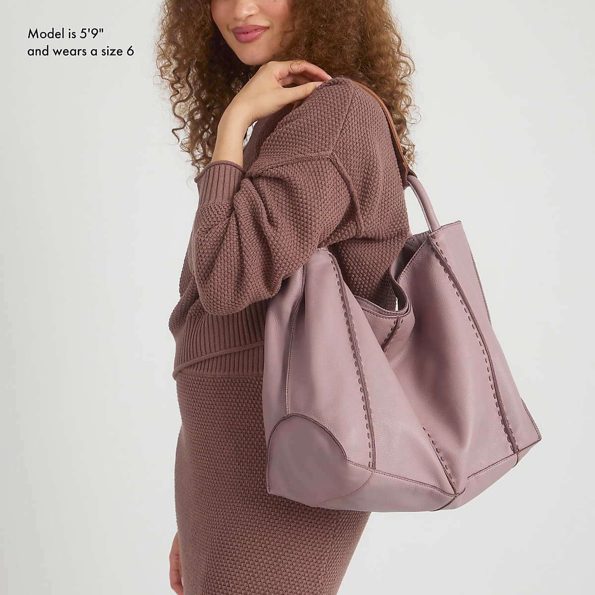 The Sak Los Feliz Large Tote Bag in Leather, Lined Purse with Single Shoulder Strap, Rosewood