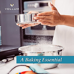 Vollum Stainless Steel Flour Sifter Fine Mesh Round Flour Sifter for Baking 8" Diameter x 2.5" High; Mesh-Hole Size 0.85mm