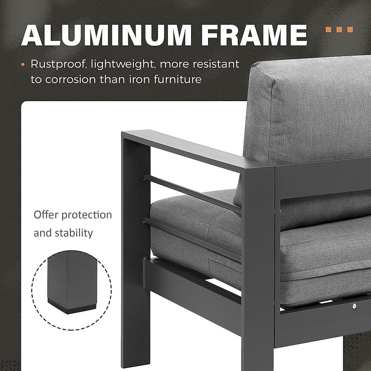 Solaste Aluminum Patio Furniture Set, Metal Patio Sectional Sofa with Imitation Wood Tabletop Coffee Table, Modern Outdoor Furniture Couch with Water-Resistant Cushion for Balcony Backyard, Grey