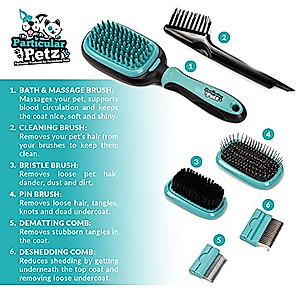 Paticular Petz Cat Brush 5-in-1 Set Cat Brushes for Indoor Cats - Cat Brush for Shedding, Dematting Comb, Bristle & Pin Brush, Massage Brush & Bag