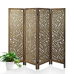 ECOMEX Cut-Out Room Dividers,5.6 FT Floral Cutouts Foldable Panel,Privacy Wall Portable Room Dividers Screen Wood Room Mesh Durable Design Freestanding Wooden Separator for Office(Brown Cut-Out)