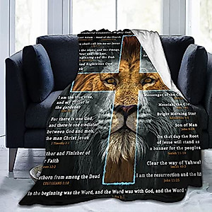 LLARREH Bible Verse Blanket Christian Lion Prayer Religious Throw Blankets for Couch Sofa Bed Warm Gifts 50X60 in