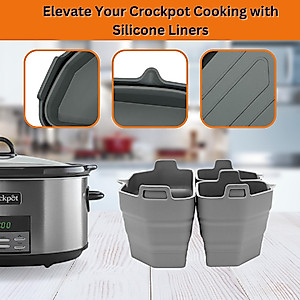 CANIS LYCAON Silicone Slow Cooker Liners Fit Crock Pot 6-8 QT crock pot dividers Allows to cook 3 Meals at once Time | Collapsible & Reusable Silicone Divider Insert, Dishwasher Safe & Leakproof