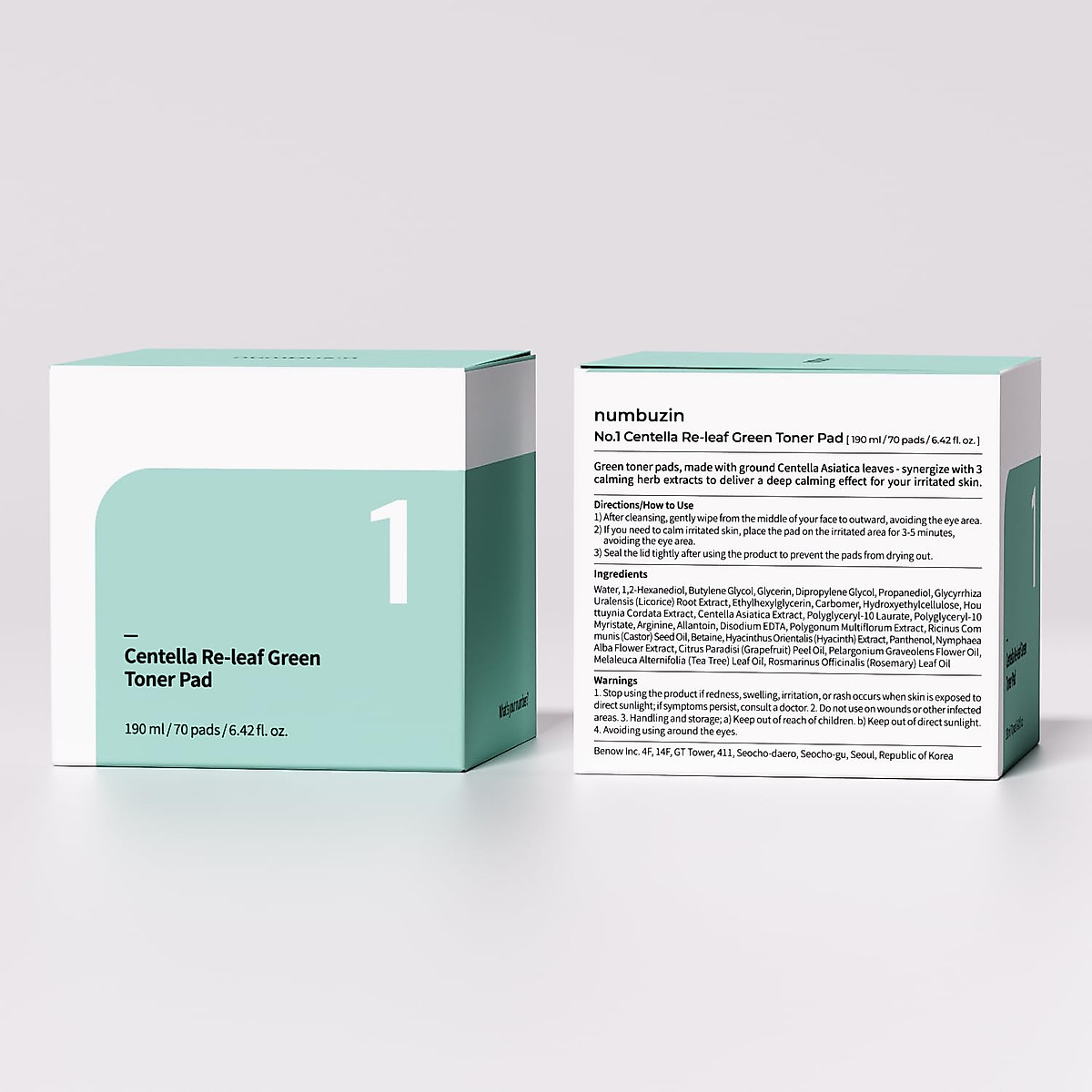 numbuzin No.1 Centella Re-Leaf Green Toner Pad