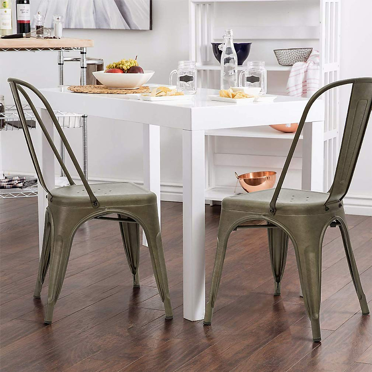 FDW Dining Chairs Set of 4 Metal Chairs Patio Chair Dining Room Kitchen Chair 18 Inches Seat Height Tolix Restaurant Chairs Trattoria Metal Indoor Outdoor Chairs Bar Stackable Chair