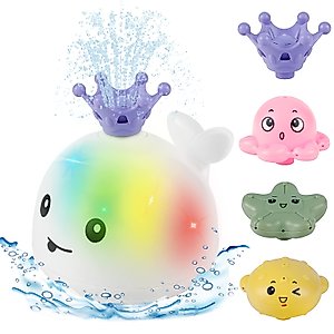 Baby Bath Toys: ToyoFun Whale Bath Toys with 4 Water Spraying Modes Light Up Sprinkler Bath Toys for Toddler 1-3 Automatic Fountain Bathtub Toys for Boys Girls Kids Infant Bathroom Pool Swimming Gift