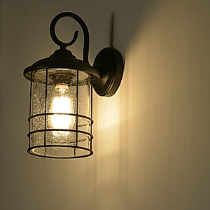 MICSIU 12 Inch Outdoor Wall Lantern 2 Pack, Textured Black Exterior Wall Sconce with Clear Seedy Glass, Waterproof Outside Porch Lights for House, Entryway, Home, Patio, Garage, Doorway