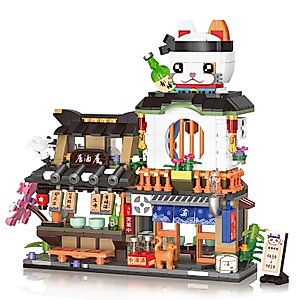 QLT Japanese Street View Izakaya Shop Mini Building Blocks, MOC Creative Model Set, 809 PCS Simulation Architecture Construction Toy (Not Compatible with Japanese Blocks)