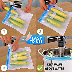 Sous Vide Bags with Pump, 20 Pack pt, qt, gal Reusable Vacuum Seal Bags, Freezer Safe, Commercial Grade, BPA-Free, 2 Clips Great for Sous Vide Cooking and Vac Storage