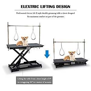 SoarFlash 49.6” Electric Lift Pet Dog Grooming Table,Heavy Duty Electric Grooming Table for Dogs&Cats,Heavy Duty Height Adjustable with Overhead Arm, Clamps, Two Grooming Noose
