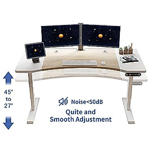 Dual Motor Electric Standing Desk, 63 x 30 Inches Height Adjustable Table with Splice Board, Ergonomic Sit Stand Computer Desk with White Frame/Oak+ White Top