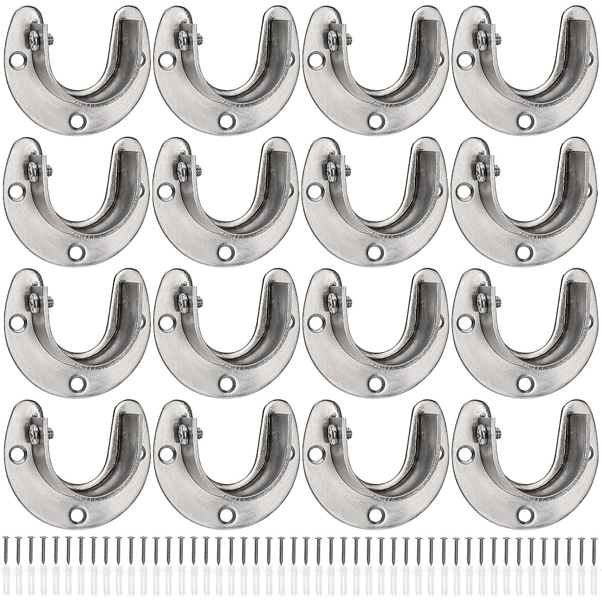Coloch 16 Pack Stainless Steel Closet Pole Sockets, 1-1/4 Inch Closet Rod Support U-Shaped Curtain Rod Holders Flange Set Rod Holder with Screws