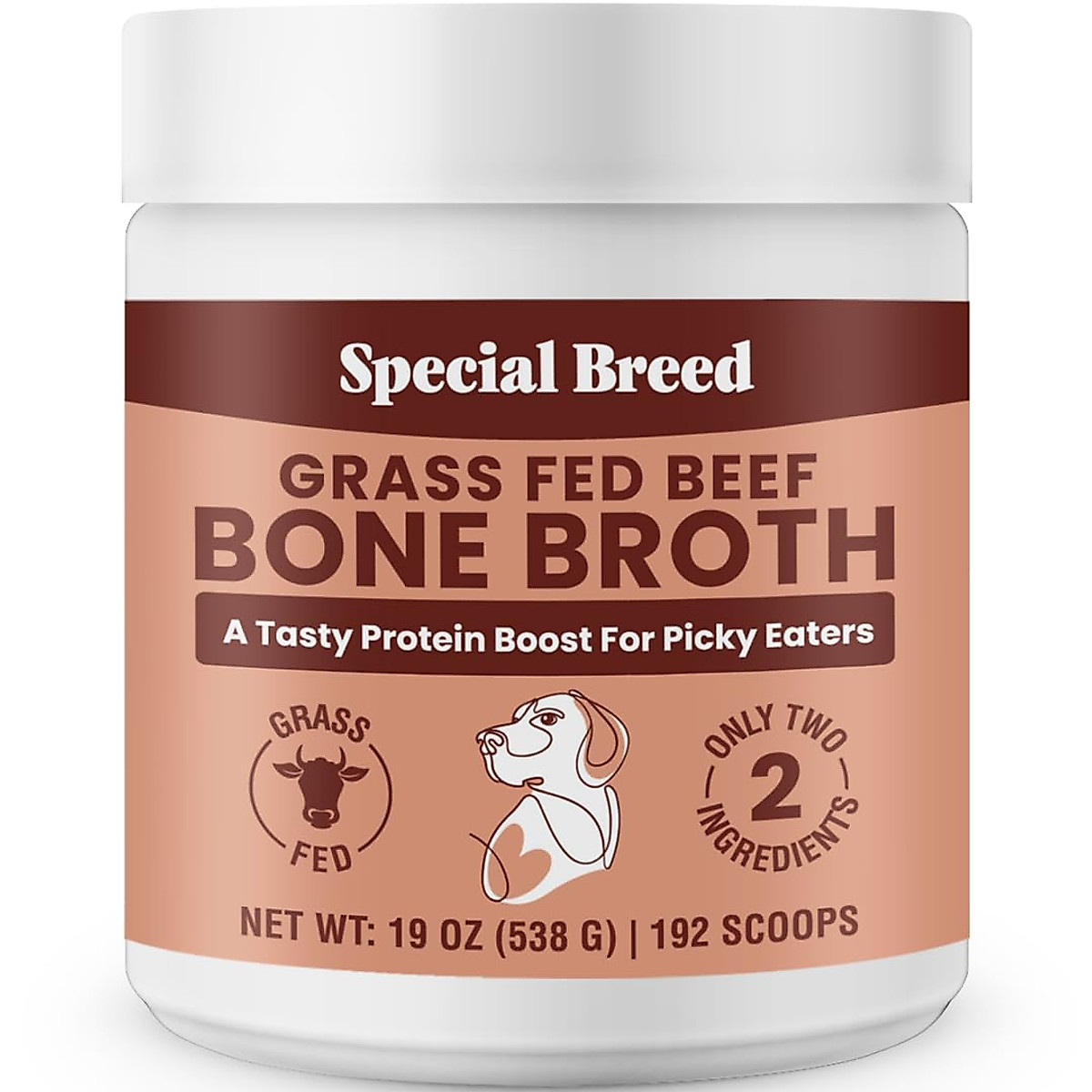 19oz Bone Broth Powder for Dogs and Cats - 192 Scoops - Dog and Cat Food Topper, Grass Fed Beef Broth Supplement