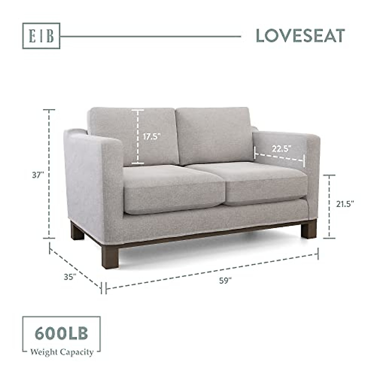 Edenbrook Parkview Upholstered Loveseat with Wood Base-Two-Cushion Design-Contemporary Feel Love Seats, Misty Gray
