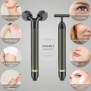 HEYFYV 2 in 1 Face Massager Kit Electric 3D Face Roller Massager T Shape Facial Massager Set Skin Massager Tool