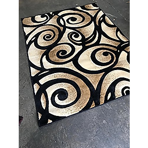Contempo Modern Area Rug Contemporary Abstract Black Design 341 (4 Feet X 5 Feet 3 Inch)