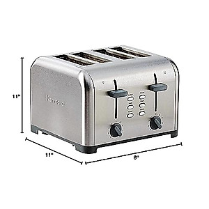 Kenmore 4-Slice Toaster, Stainless Steel, Dual Controls, Extra Wide Slots, Bagel and Defrost Functions, 9 Browning Levels, Removable Crumb Trays, for Bread, Toast, English Muffin, Toaster Strudel