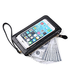 Small Crossbody Shoulder Bag Touch Screen Phone Pouch Case Leather Wristlets Clutch Wallet Purse for iPhone 11 Xs Max XR 8 Plus Galaxy Note10 Note9 S10e S10+ S9 Plus LG Stylo 4 V40 G8 G7 ThinQ(Black)