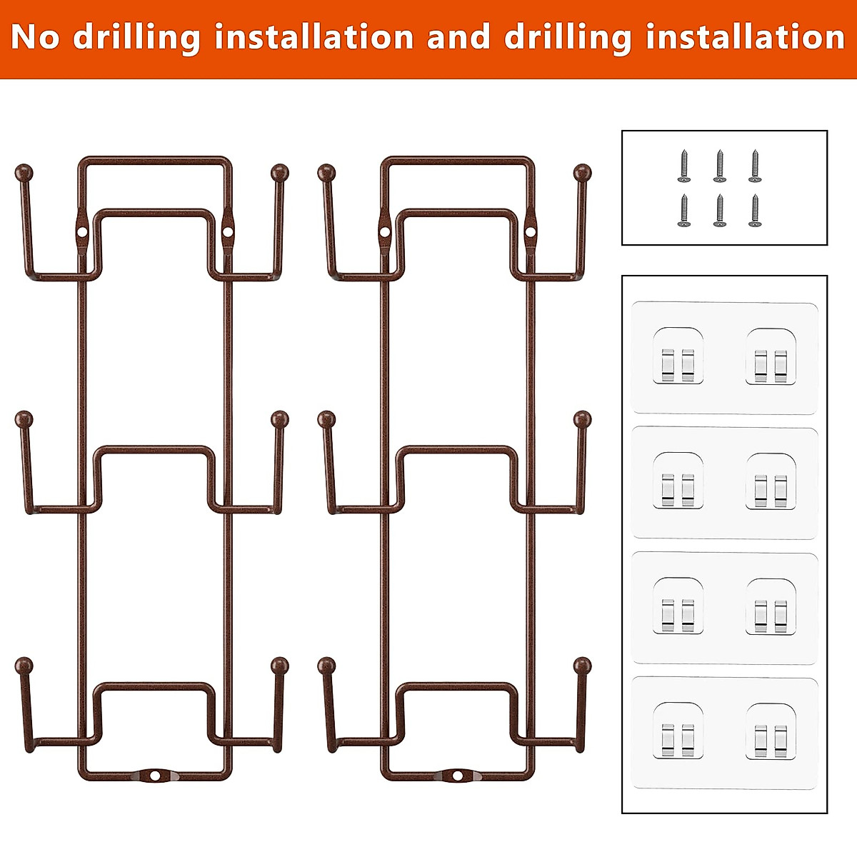 VZINO 2 Pack Pot Lid Organizer Rack for Cabinet Door/Wall, No Drilling Adhesive Wall/Door Mounted Pot and Pan Lid Holder, Plating Metal, Bronze