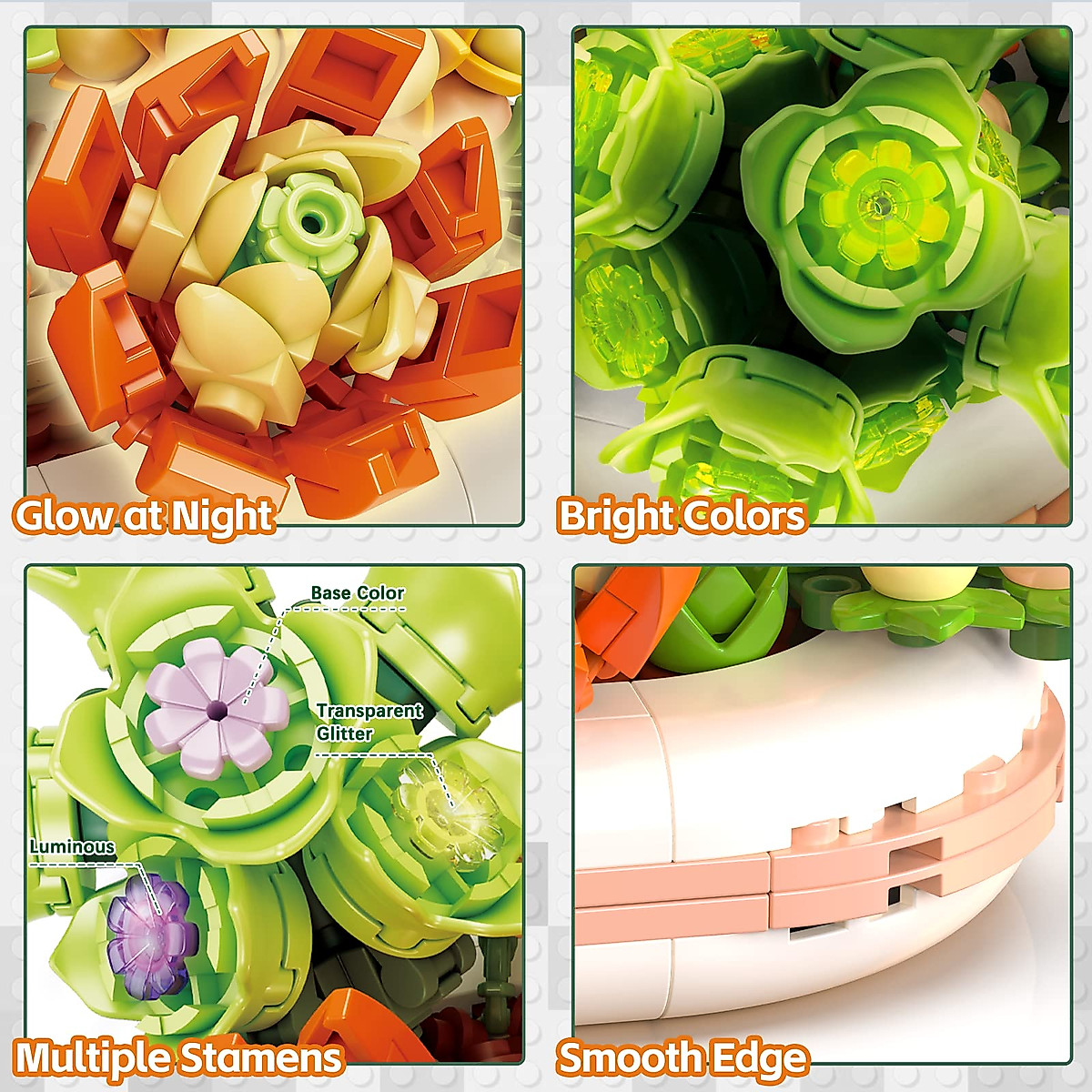 JMBricklayer Succulent Bonsai Model Toys, Luminous Flowers Building Set for Adults, Botanical Collection Construction Toy, Gifts for Kids Adults Home Decor