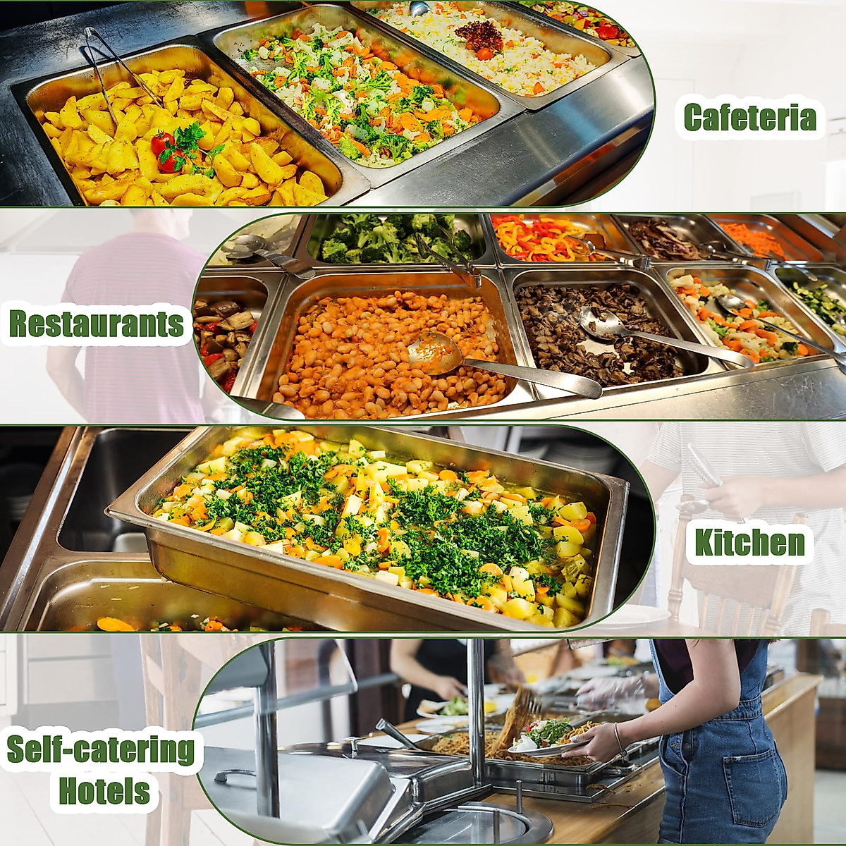 3 Pack Half Size 4 Inch Hotel Pan with Lids 2.6 Inch Perforated Steam Pan Stainless Steel Restaurant Pans for Restaurants, Cafeteria, Kitchen