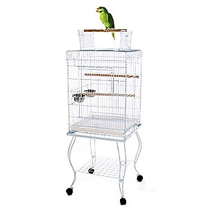 57" Rolling Standing Medium Dome Bird Cage Open Top Quaker Parrot Cockatiel Sun Parakeet Green-Cheek Conure Canary Lovebird Budgie Parrotlet Finch Cage with Detachable Stand
