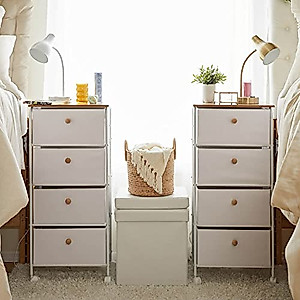 Dormify 4 Drawers Storage Organizer on Wheels | Storage Tower with Wood Top | Nightstand Organizer | Tall Skinny Dresser for Closet | 17" W x 18" D x 38" H | White| Dorm & Bedroom Essential