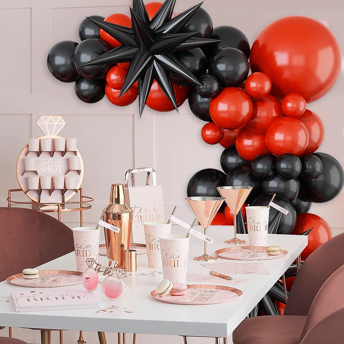 Red and Black Balloon Arch Kit, Latex Birthday Balloons 5 10 18 inch Burgundy and Black Party Balloons with 2 Black Explosion Star for Wedding Bridal Baby Shower Bachelorette Graduation Party