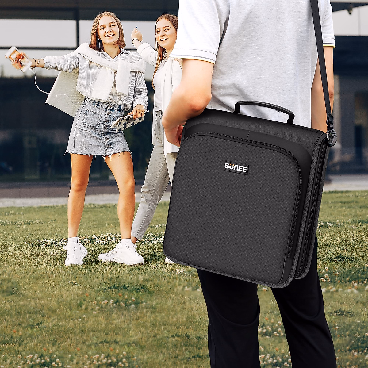 SUNEE Zipper Binder Bag with Laptop Pocket and Shoulder Strap, 3 Inches 3-Ring Organizer Binder for Middle School, Black