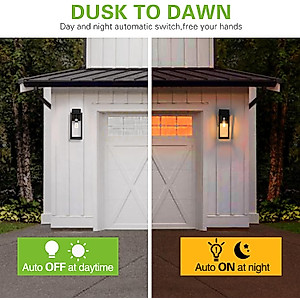 11 inch Canyon Outdoor Wall Light Fixtures with Dusk to Dawn Sensor, Exterior Black Wall Lighting, Architectural Wall Sconces with Clear Glass Shade for Entryway, Porch, Front Door, ETL Listed