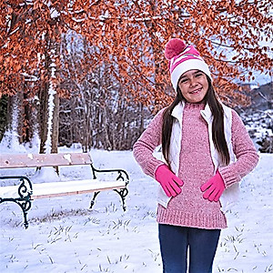 Polar Wear Girls Hat & Glove Sets-Kids Cold Weather Winter Accessories-Childrens pom pom Hat sets-Big Girls 2 Pc Beanie Sets