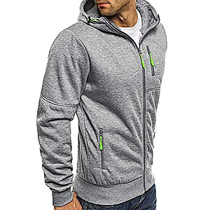 Mens Zipper Hooded Sweatshirts, Thenlian Mens' Autum Winter Long Sleeve Zipper Patchwork Hooded Sweatshirt Cardigan Tops (Gray, 3XL)